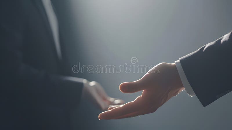 Generative AI the Man is Standing and Shows an Outstretched Hand with ...