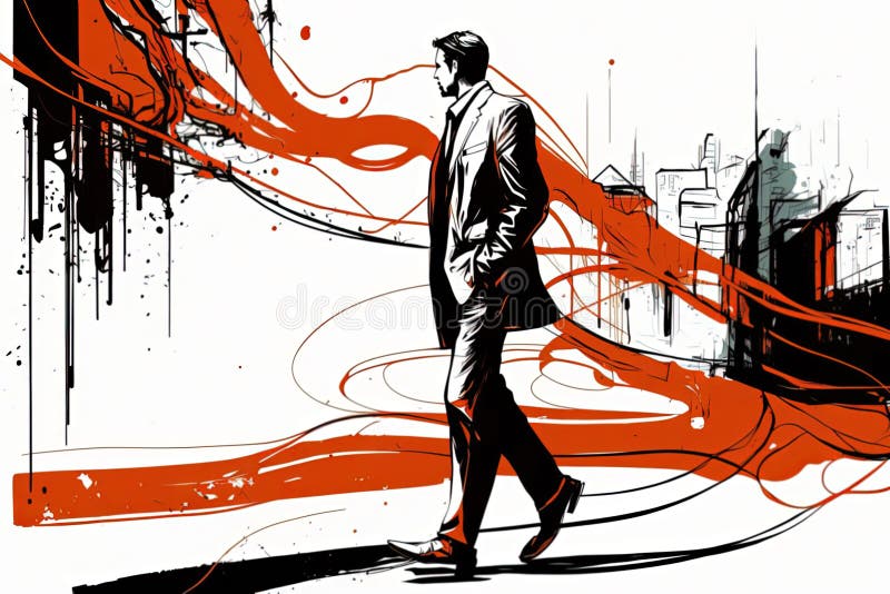 Generative AI. Man Walks on White Background Stock Illustration ...