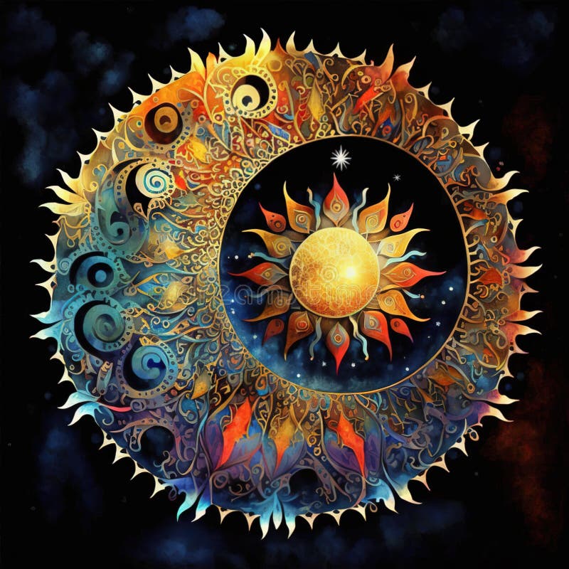 Generative AI. Mandala, Made of Sun, Moon and Stars, Creative ...