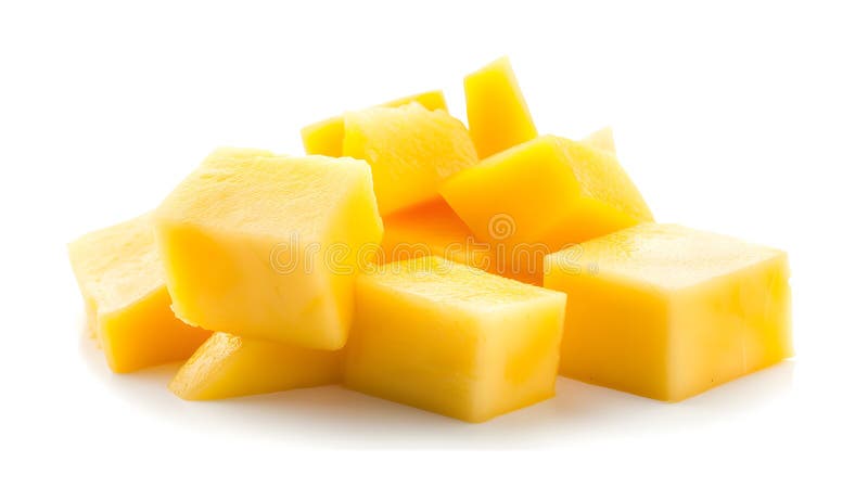 Generative AI Mango Cube Slices Isolated on White Background Business ...