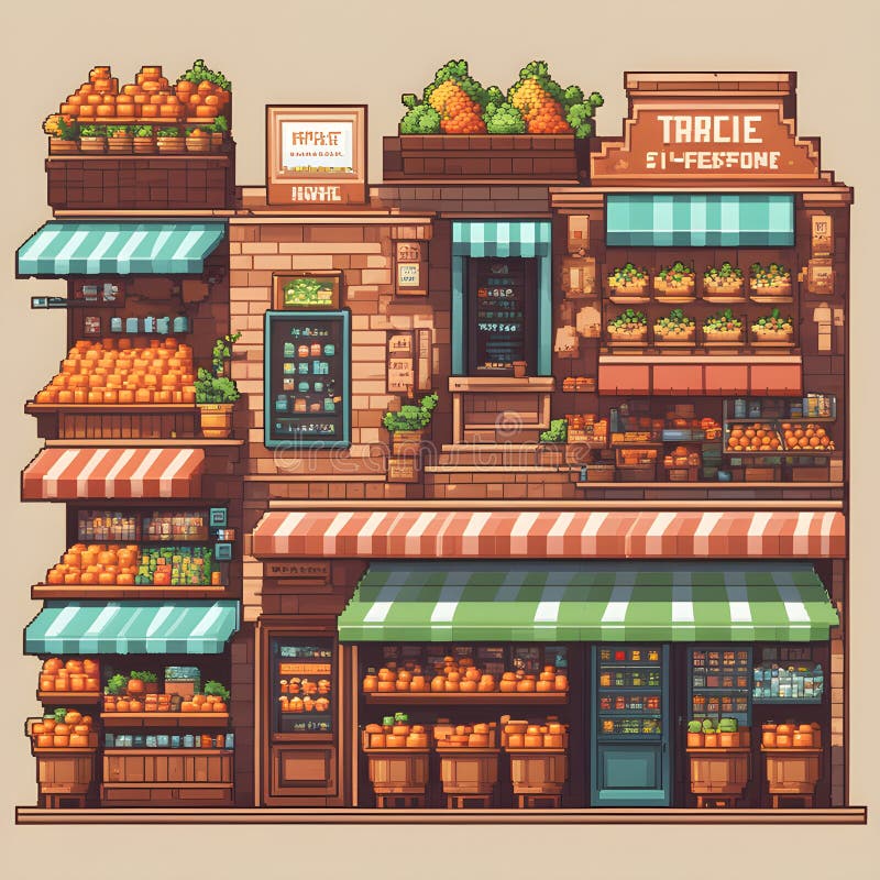 Market Pixel Art. Generative AI. Stock Illustration - Illustration of ...