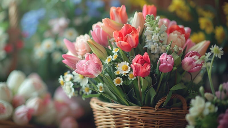 Generative AI Master Class on Making Bouquets Spring Bouquet in Wicker ...