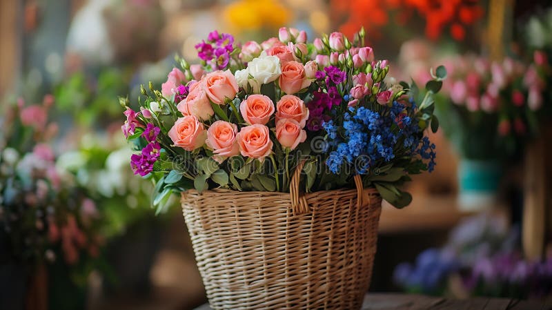 Generative AI Master Class on Making Bouquets Spring Bouquet in Wicker ...