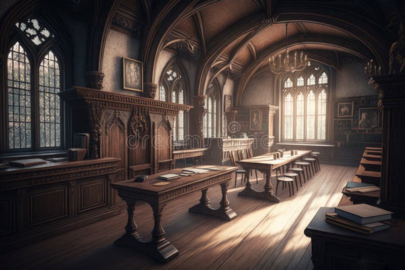 Generative AI of a Medieval Church Interior with Wooden Floor and ...