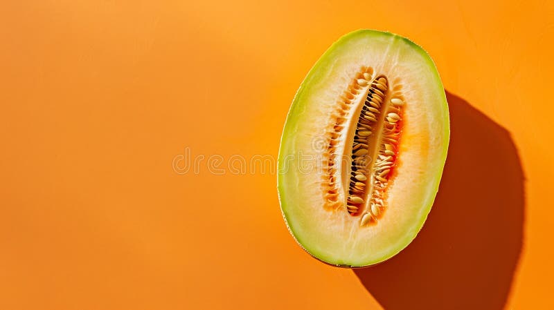 Generative AI Melon Half on Orange Background Creative Layout Made of ...