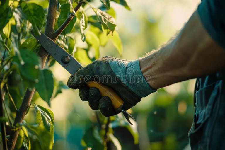 Generative AI, Men S Hands Pruning Branches on Trees, Using Knives and ...