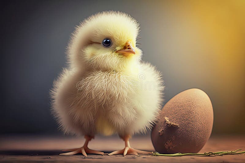 Young Cute Yellow Chick beside a Small Egg, Generated Ai Illustration ...