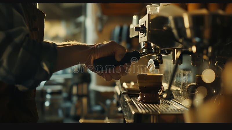 Generative AI Midsection of Barista Making Coffee in Cafe Business ...