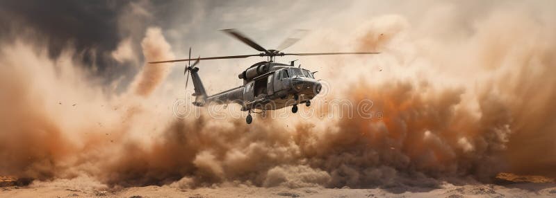 Generative AI, Military Helicopter Takes Off in Thick Dust Stock ...