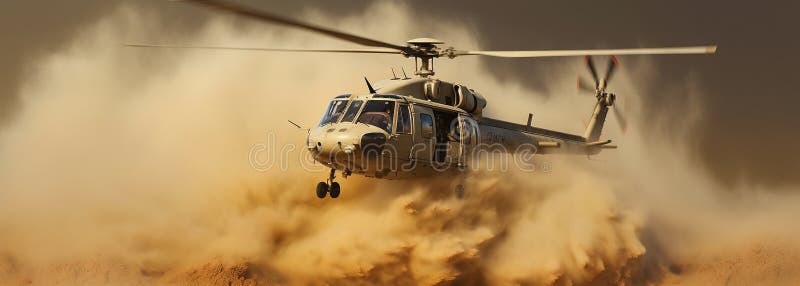 Generative AI, Military Helicopter Takes Off in Thick Dust Stock ...