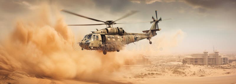 Generative AI, Military Helicopter Takes Off in Thick Dust Stock ...