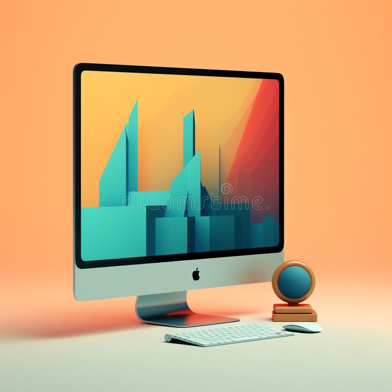 Generative Ai Mock Up Desktop Computer Stock Illustration Illustration Of Laptop Realistic