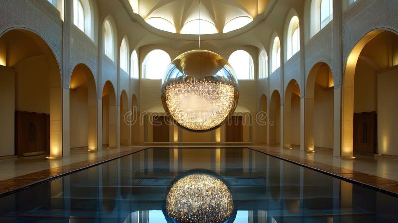 Generative AI Modern Architecture with Sphere of Light Installation in ...
