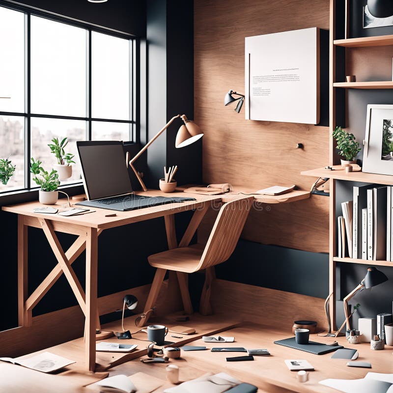 Generative AI, Modern Decoration Style Study Studio Stock Illustration ...