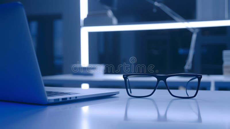 Generative AI Modern and Empty Office Desk with a Laptop Computer and ...