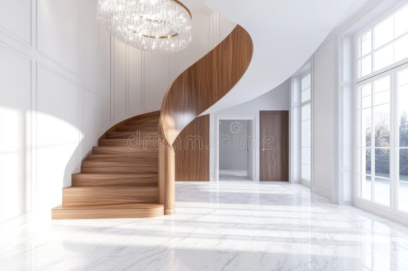 With Generative AI, this Modern Entry Hall Features a Wooden Staircase ...