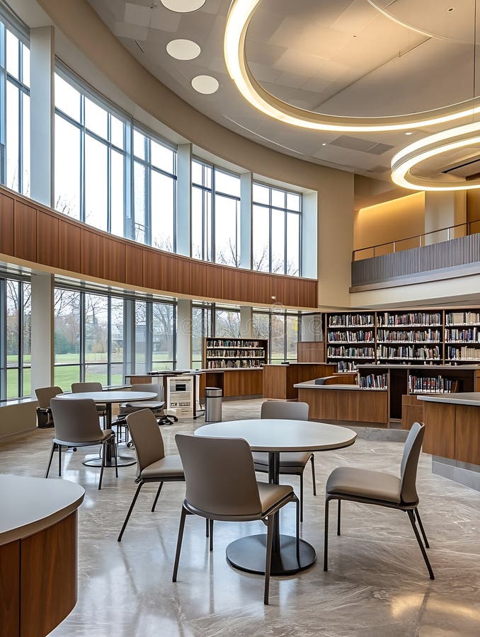 Generative AI Modern Library Interior Design with Large Windows and ...