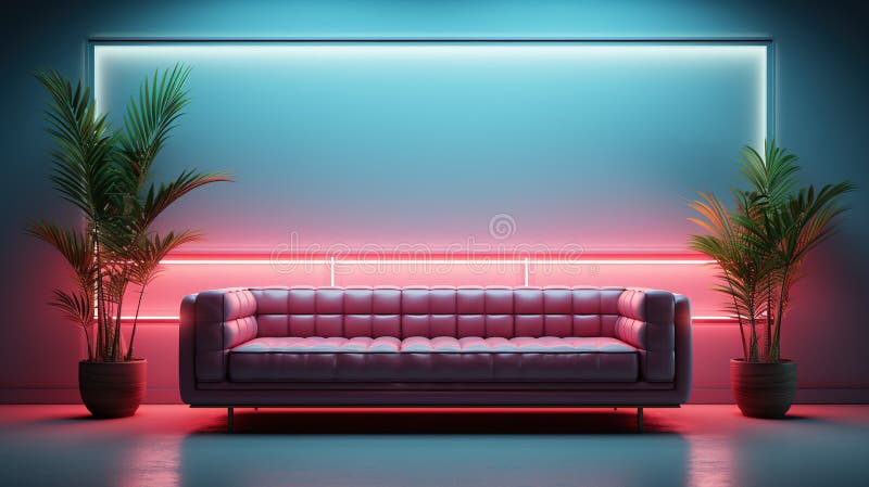 Generative AI, Modern Neon Minimalistic Interior, Blue and Pink Colors ...