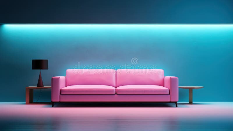 Generative AI, Modern Neon Minimalistic Interior, Blue and Pink Colors ...