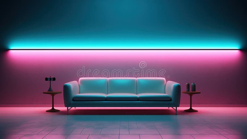 Generative AI, Modern Neon Minimalistic Interior, Blue and Pink Colors ...