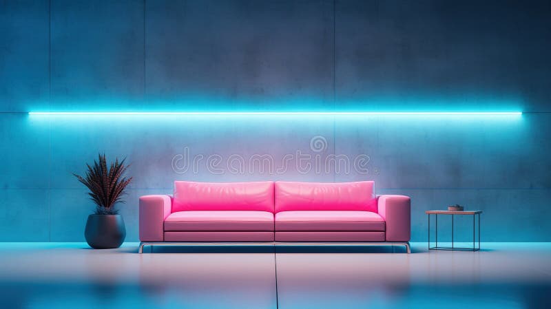 Generative AI, Modern Neon Minimalistic Interior, Blue and Pink Colors ...