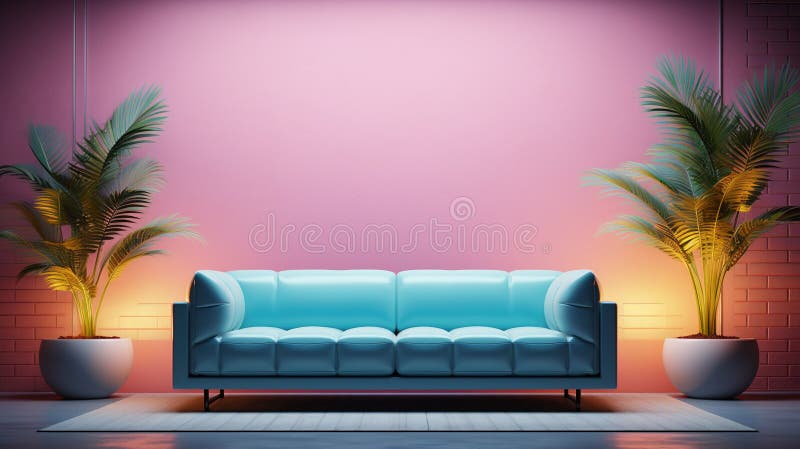 Generative AI, Modern Neon Minimalistic Interior, Blue and Pink Colors ...