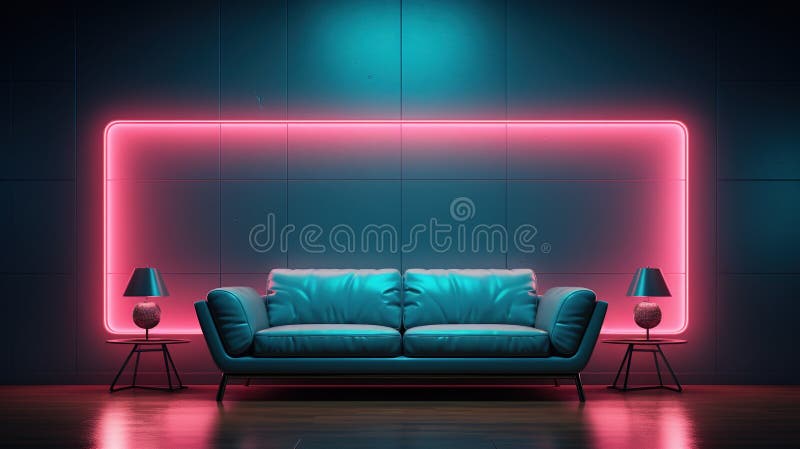 Generative AI, Modern Neon Minimalistic Interior, Blue and Pink Colors ...