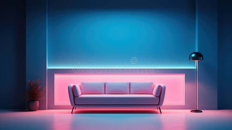 Generative AI, Modern Neon Minimalistic Interior, Blue and Pink Colors ...
