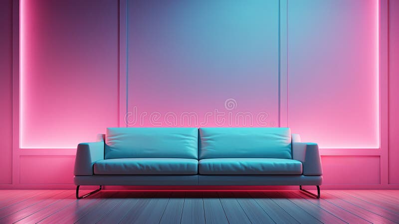 Generative AI, Modern Neon Minimalistic Interior, Blue and Pink Colors ...