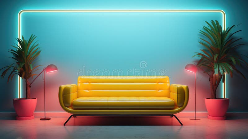 Generative AI, Modern Neon Minimalistic Interior, Blue and Pink Colors ...