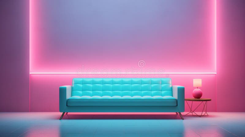 Generative AI, Modern Neon Minimalistic Interior, Blue and Pink Colors ...