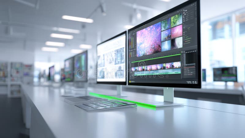Generative AI Modern Post Production Suite Featuring Dual Screen ...