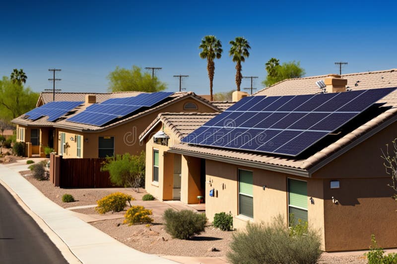 Generative AI. Modern Solar Farm Panoramic at Sunset on a Summers Day ...