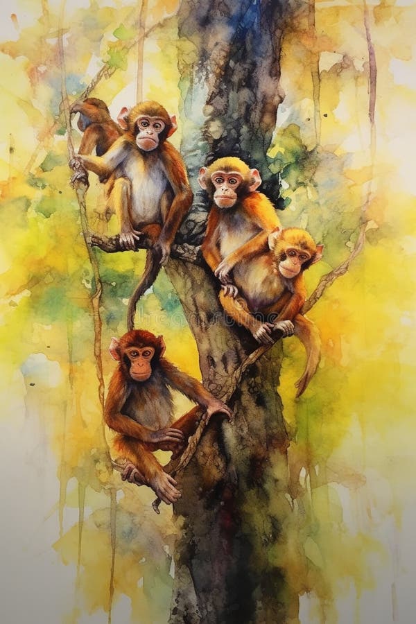 Monkeys_on_a_tree_1690599258836_2 Stock Illustration - Illustration of ...