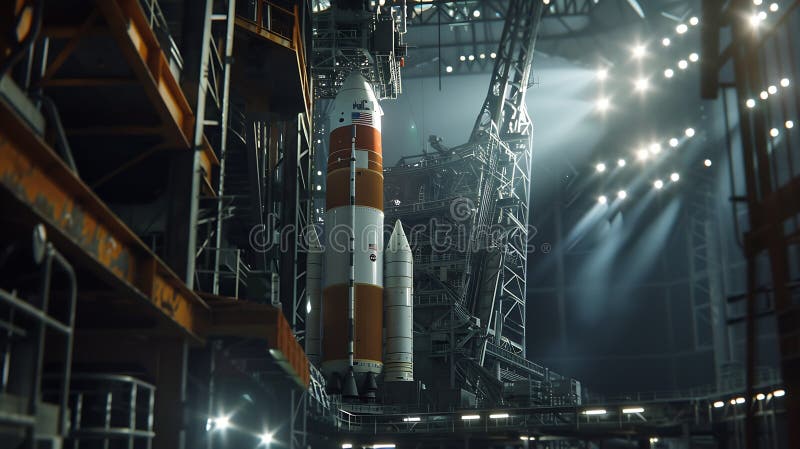 Generative AI Moon Rocket with Crew Capsule on Launch Pad in ...