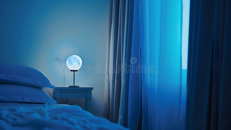 Generative AI Moonlight in Bedroom at Night from Window Bed and Table ...