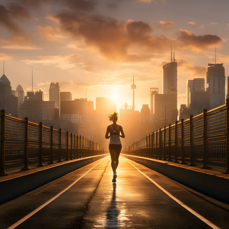 Generative AI. Morning Run Amidst Urban Splendor Stock Illustration ...