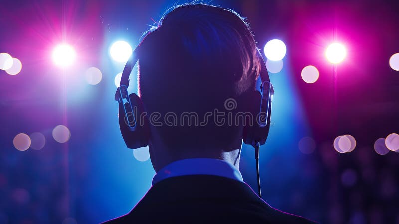 Generative AI Motivational Speaker with Headset Performing on Stage ... Generative AI Motivational Speaker with Headset Performing on Stage ...