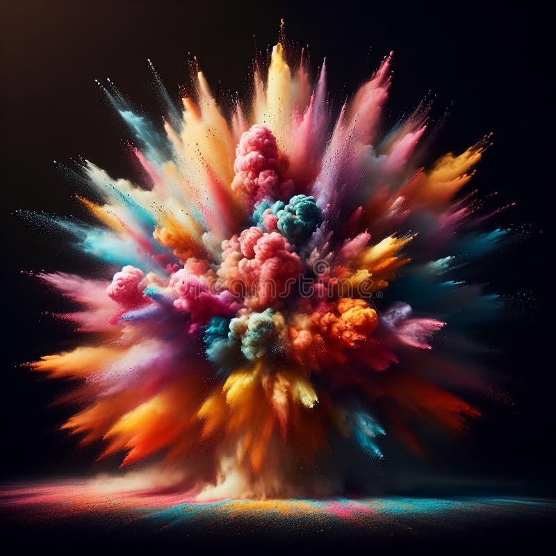Generative AI Multi Colored Powder Exploding on a Black Background ...
