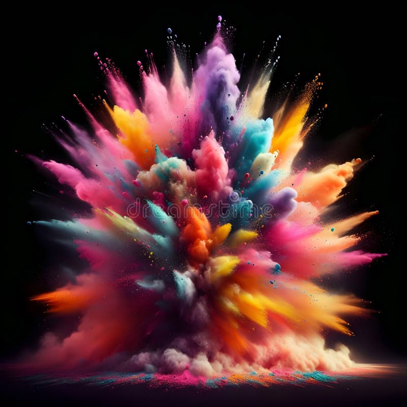 Generative AI Multi Colored Powder Exploding on a Black Background ...
