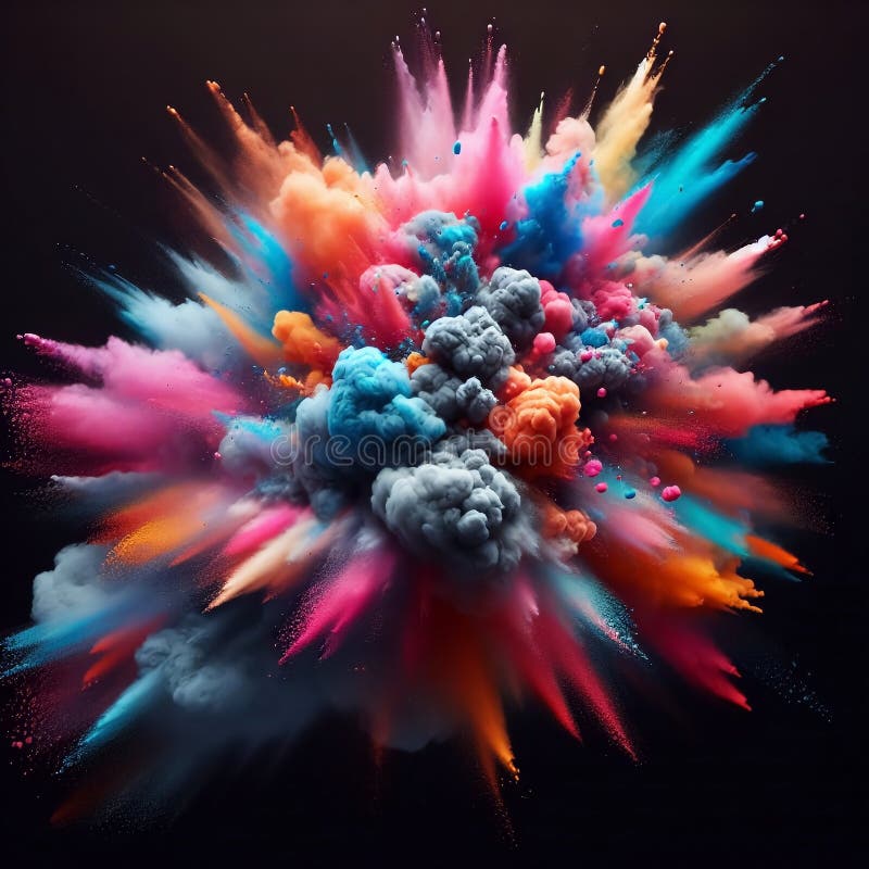 Generative AI Multi Colored Powder Exploding on a Black Background ...