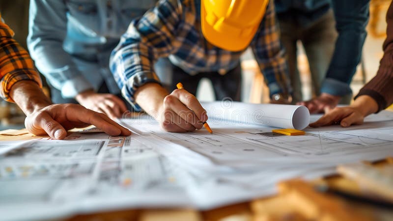 Generative AI Multiracial Group of Architects Gathering at Table with ...