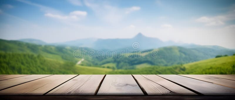 Generative AI. Natural Escape: Empty Old Wooden Table in Front of Green ...
