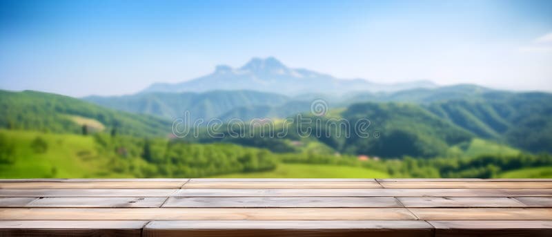 Generative AI. Natural Escape: Empty Old Wooden Table in Front of Green ...