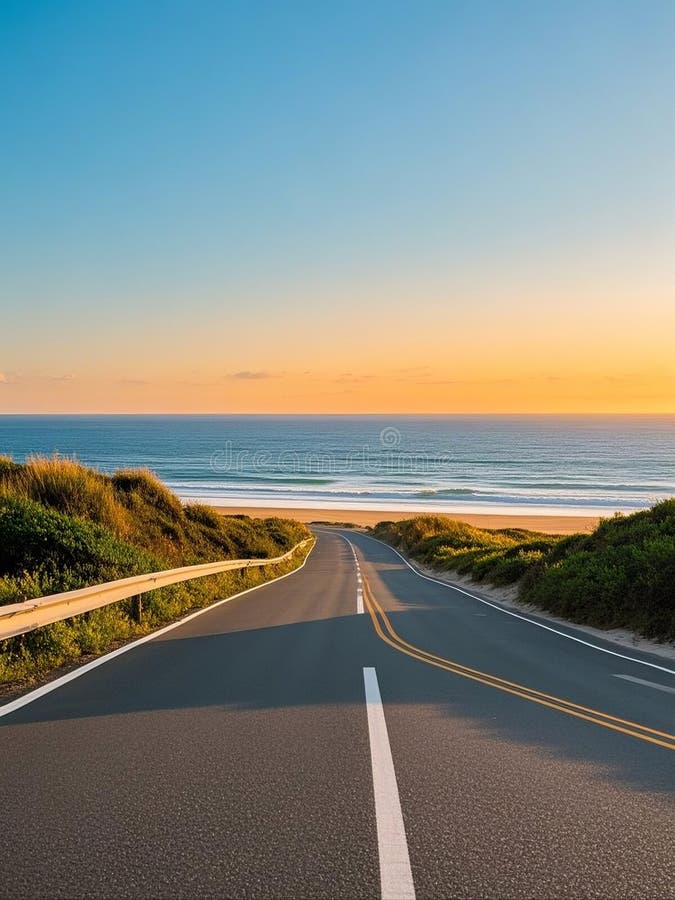 Nature Scenery on Ocean Beach Road Landscape Stock Illustration ...