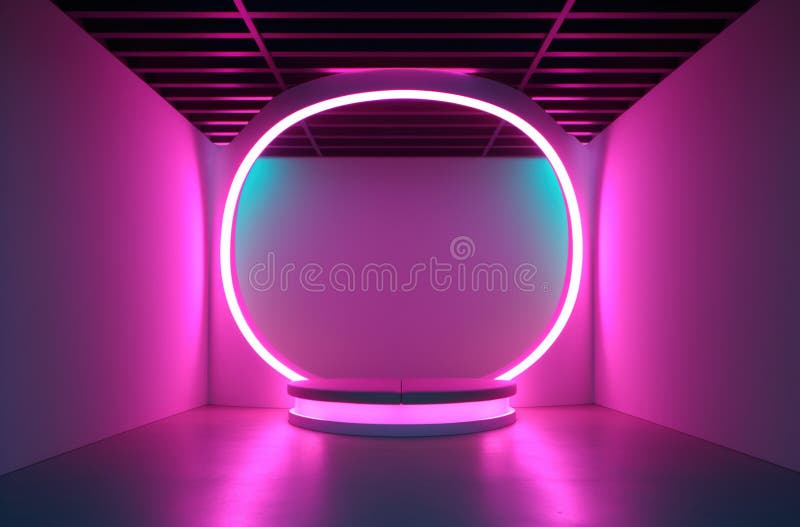 Generative AI: Neon Background with Stage Inside Empty Room Stock ...