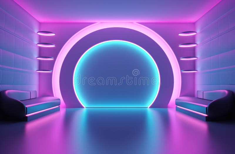 Generative AI: Neon Background with Stage Inside Empty Room Stock ...