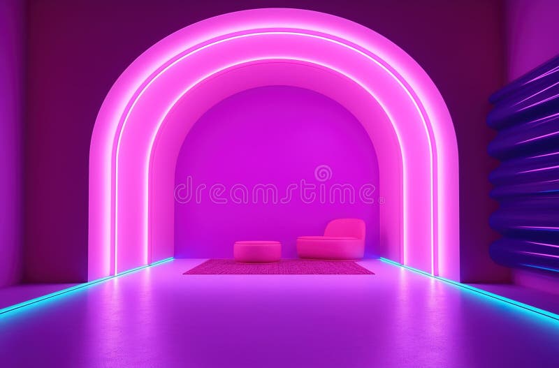 Generative AI: Neon Background with Stage Inside Empty Room Stock Photo ...