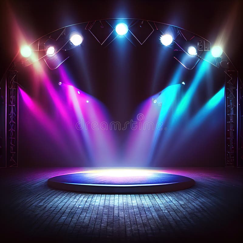Neon stage with reflector stock illustration. Illustration of blue ...