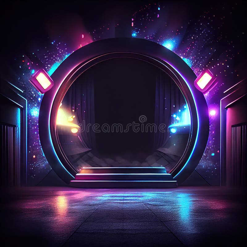 Neon stage with reflector stock illustration. Illustration of theater ...